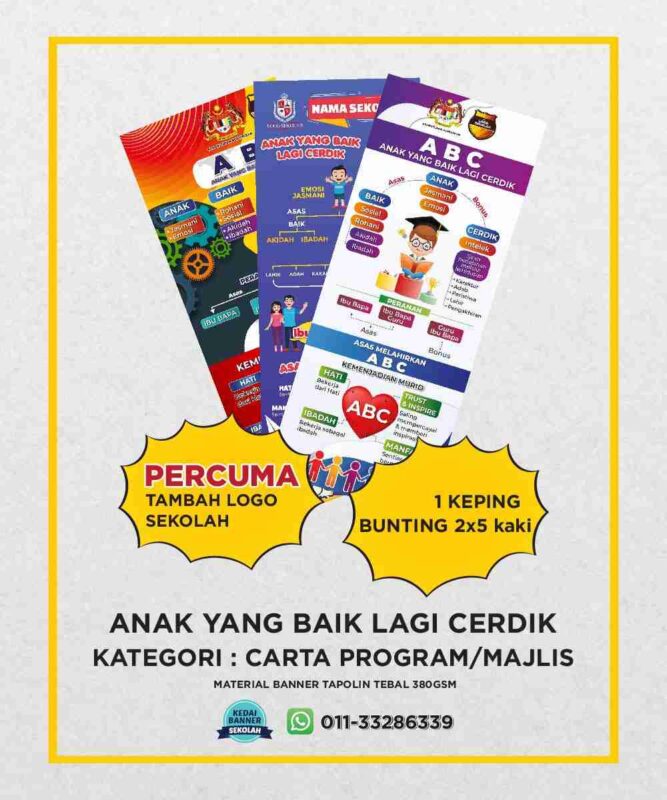 BUNTING : ANAK YANG BAIK LAGI CERDIK (ABC) - KedaiBannerSekolah.com